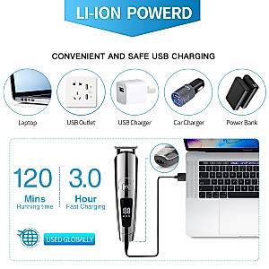 PRITECH 6 in 1 Beard Trimmer for Men Electric Hair Clipper Cordless Mens Grooming Kit, Hair Trimmer & Mustache Trimmer & Nose Hair Trimmer& Micro Shaver Waterproof LED Display(Silver)