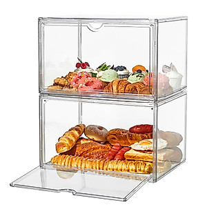 SANKEU 1PCS Large Bread Box for Countertop, Sturdy Stackable Bread Storage Container, Clear Box for Kitchen, Bread Keeper Bread, Bagel, Muffins