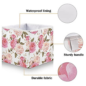 Rectangular Storage Baskets ,Flower Rose Fabric Storage Bin Organizer,Collapsible Storage Basket for Toy, Clothes,Books.Shelves Basket