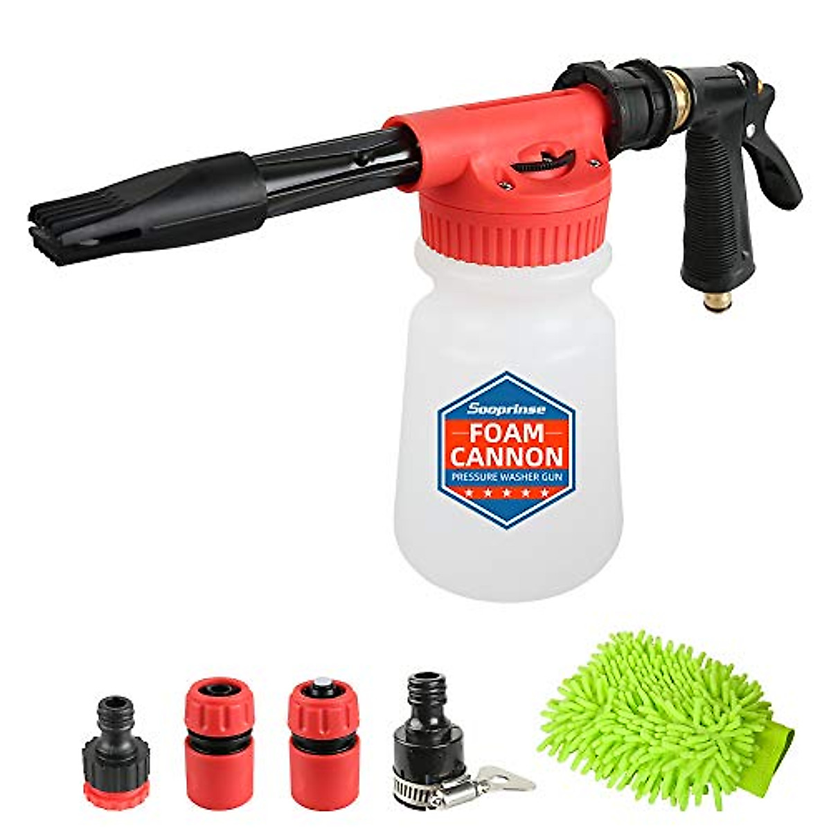 Sooprinse Car Foam Gun Foam Cannon Blaster, Garden Hose Sprayer with Adjustment Ratio Dial Blaster, Car Washer Foam Gun, Snow Foam Lance, 0.23 Gallon Bottle