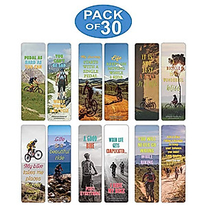 Creanoso Biking Hobby Quote Sayings Bookmarks (30-Pack) – Stocking Stuffers Gift for Cyclists, Men, Women, Adults – Cool Bookmarker Gift Tokens Collection Set – Page Clip – Employee Rewards