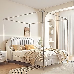 SEAYNFESH Stainless Steel Canopy Bed Frame Full Size, Thicken Metal Frame with 4 Corners Design Sturdy Bed Canopy Frame for Metal Bed Wood Bed Bedroom Decor