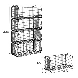 4 Pack Extra Large Stackable Wire Baskets, Pantry Organization and Storage,Wire Baskets for Organizing,Countertop Snack Chips Can Organizer,Household Storage Bins for Cabinet, Kitchen, Closet