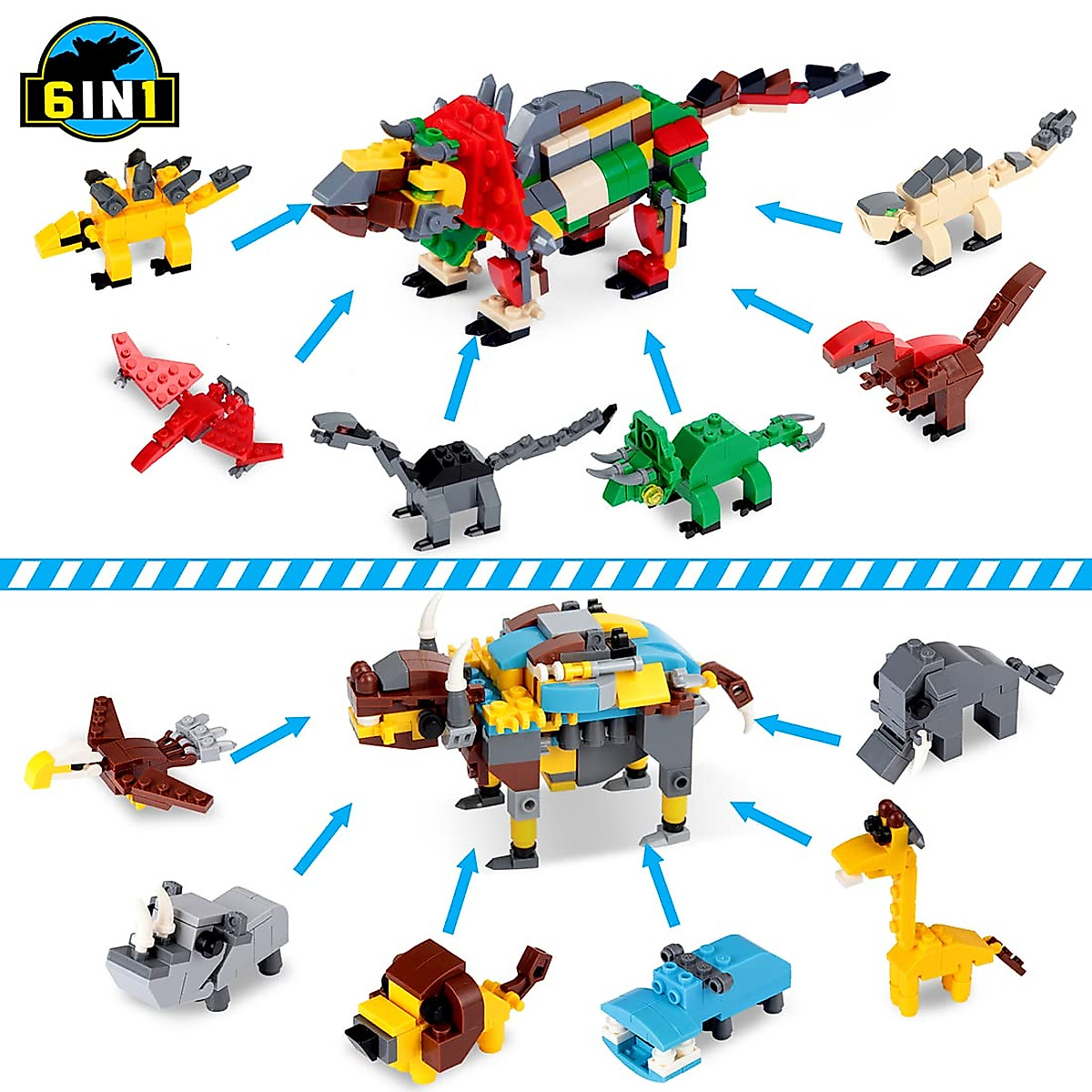 ThinkMax 12pcs Easter Eggs Prefilled with Jungle Animals and Dinosaurs Building Blocks for Easter Basket Stuffers, Easter Party Favor, Easter Eggs Hunt, Classroom Prize Supplies