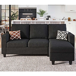 Belffin L Shaped Couch, Convertible Sectional Sofa with Linen Fabric, Modern Couch with Reversible Chaise for Living Room and Small Space, Dark Grey