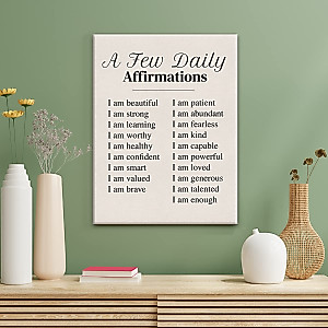 Daily Affirmations Canvas Wall Art Poster Print Gift, Positive Affirmations Painting Ready to Hang Home Office Decor (11.5" x 15")