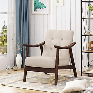 Christopher Knight Home Aurora Mid-Century Modern Accent Chair, Rubberwood, Beige, Brown