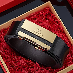 VANNANBA Belt Men Leather Ratchet Business Casual, Dress Slide Belt for men Automatic Buckle，with Gift Box