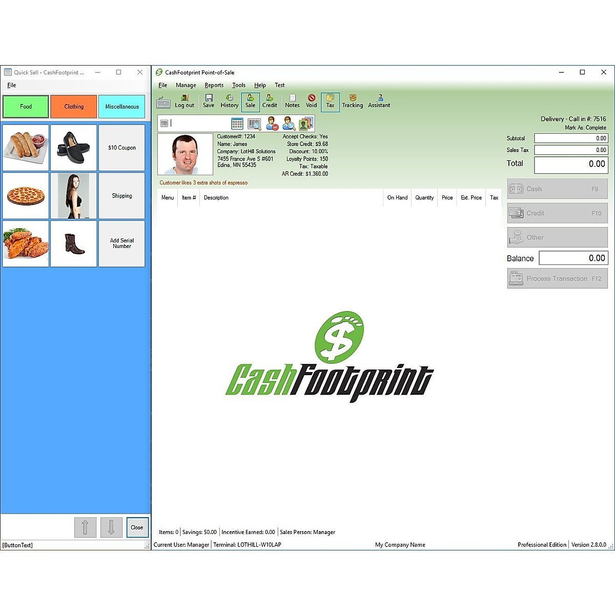 Professional POS Software and Inventory Control, No Monthly Fees, Free Support & Updates - CashFootprint Retail Point of Sale Software by LotHill Solutions - Professional Edition
