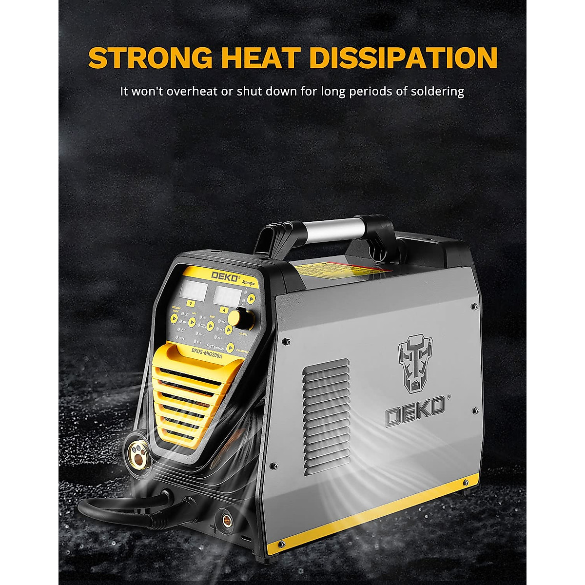 DEKO Digital 200A MIG/MMA Welder, SYNERGIC DC Inverter Welding Machine,110V/220V Fully Digitally Control with Wire Brush,Earthing Cable,Electrode Holder,Welding Gun,Digital Panel