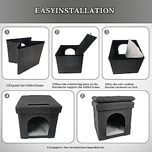 SICZON Cat House Ottoman, Modern Cat Condo for Indoor, 13"x13"x13" Foldable Cat Cube Bed for Kitten Sturdy Structure with Removable Lid