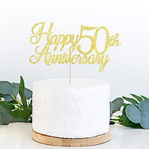 Auteby Happy 50th Anniversary Cake Topper, Gold Glitter 50th Birthday/Wedding Anniversary Party Decoration Supplies (50)