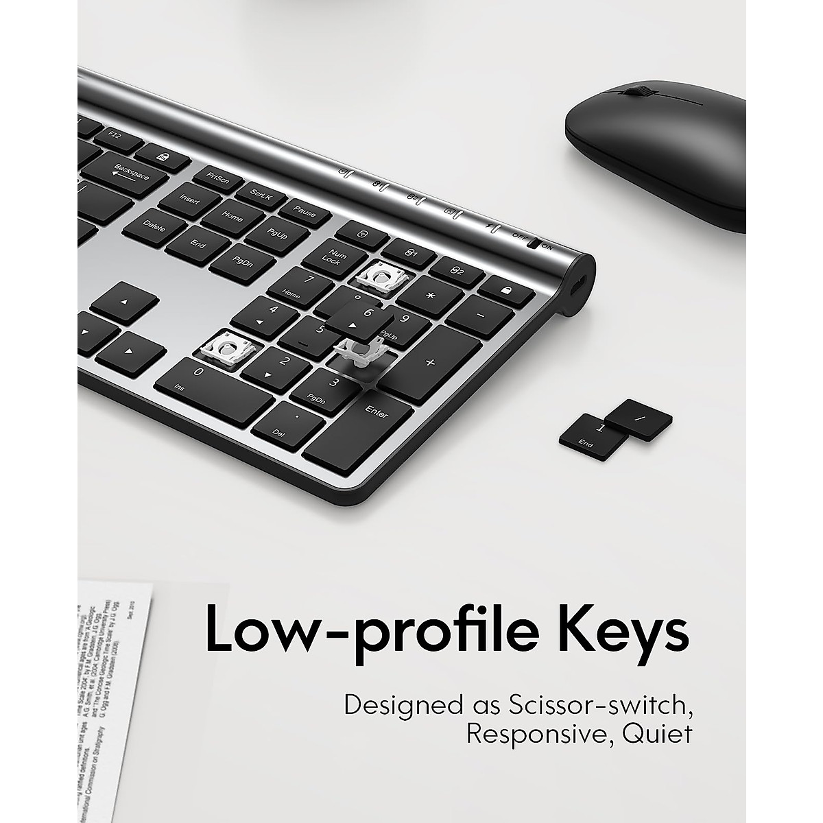 Wireless Keyboard and Mouse Combo, CHESONA Bluetooth Rechargeable Full Size Mulit-Device (Bluetooth 5.0+3.0+2.4G) Wireless Keyboard Mouse Combo for Mac OS/iOS/Windows/Android (Silver Black)