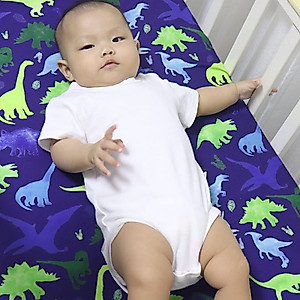 Boy Crib Sheet & Changing Pad Cover, Dinosaur Nursery Bedding, Dinosaur Sheets for Baby Toddler Mattress