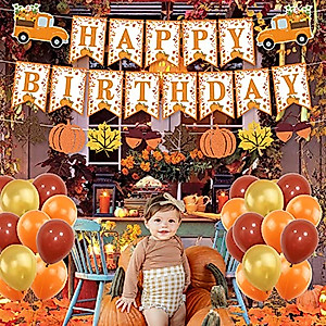 K KUMEED Little Pumpkin Party Decorations, Happy Birthday Pumpkin Banner Maple Leaves Cake Topper Latex Balloons for Fall Theme Baby Shower Birthday Decorations Party Supplies