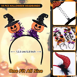 Mega-L 10 Pcs Halloween Headband, Halloween Party Favors Witch Hat, Pumpkin, Spiderweb Glittering Headband Supplies Headwear Photo Booth Props for Women Adult Cosplay Costume Party (One Size Fits All)