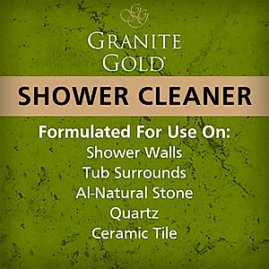 Granite Gold Shower Cleaner Spray for Quartz, Granite, Marble, Ceramic, and Other Stone Tub Surfaces, Made in the USA, 24 Ounces, Gold