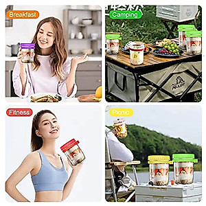 16 oz Overnight Oats Containers with Lids and Spoon, 4 Pack Mason Jars for Overnight Oats, Airtight Overnight Oats Jars with Measurement for Cereal, Mason Oatmeal Container Jar, On The Go Container