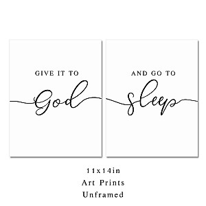 Give it to God and Go to Sleep Set of 2 Prints Bedroom Above Bed Decor Minimalist Typography Farmhouse Home Style Wall Art, 11x14inch Unframed