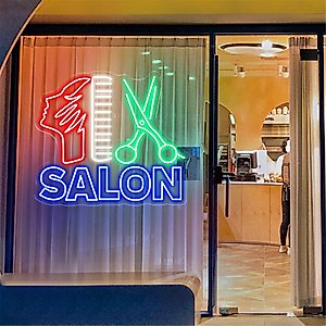 MEOMO Hair Salon Neon Signs Waxing Hair Salo Led Neon Light Open Headdress Design Neon Signs Neon for Barber Shop Decor Beauty Salon Wall Decoration With Dimmable Switch,28X24in