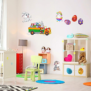 Konsait Bunny Wall Stickers, Cartoon Bunny Eggs Design Wall Stickers for Easter Party Favor Home Decoration Kids Baby Boys Girls Bedroom Window Decals