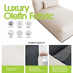 OPEAK Patio Furniture Set Bean Bag Chaise Lounge Chair Patio Daybed Furniture Outdoor Sofa Couch Pool Lounge Chairs High Density Foam Filling Modern Comfy Patio Couch (Light Beige)