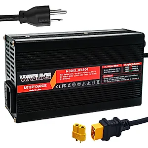 WAOUKS 50.4V 6A Charger 50.4V Lithium Battery Charger 44.4V Charger with Cooling Fan Aluminum Case Used for 12S 44.4V Lithium Battery Output XT60 Male Connector