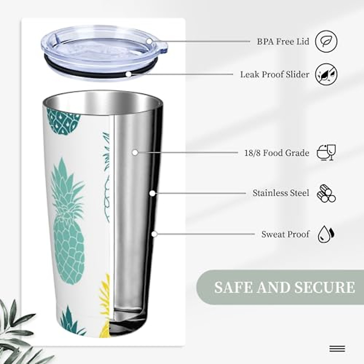 Yaxongx 20oz Tumbler Luscious Pineapples Double Wall Vacuum Insulated Coffee Mug with Lid and Metal Straw Brush Reusable Stainless Steel Water Bottle Travel Cup Gifts for Car Ice Drinks Hot Beverage