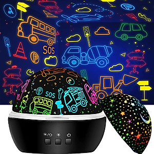Baby Night Light,Star Night Light Projector Cars Toys for Boys,Christmas Birthday Kids Gifts for 2-10 Year Olds Boys Nursery Children,Cool Stuff (Black-Car&Star)
