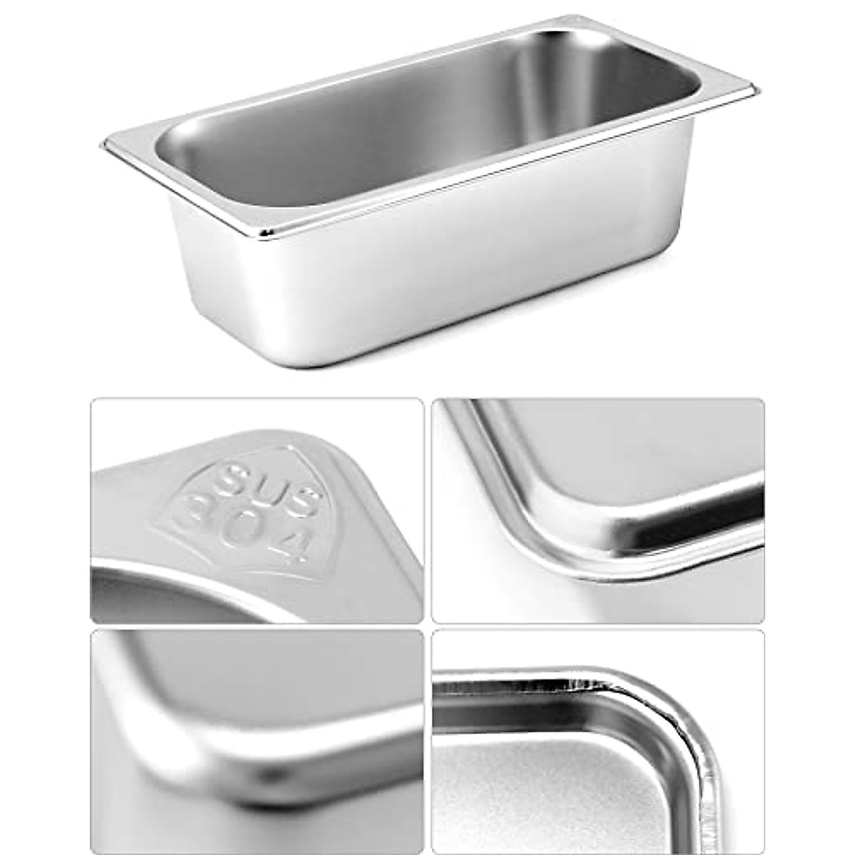 QWORK 1/3 Size Steam Table Pans, 6 Pack 4 Inch Deep 304 Stainless Steel Commercial Food Warmers, for Restaurants and Hotels, Anti-Clogging Table Steaming Pan