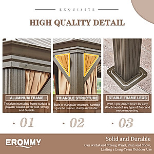 EROMMY 10' x 13' Hardtop Gazebo Double Roof Galvanized Steel Canopy Outdoor Aluminum Frame Permanent Metal Pavilion with Netting and Curtains for Patio Backyard Deck and Lawns