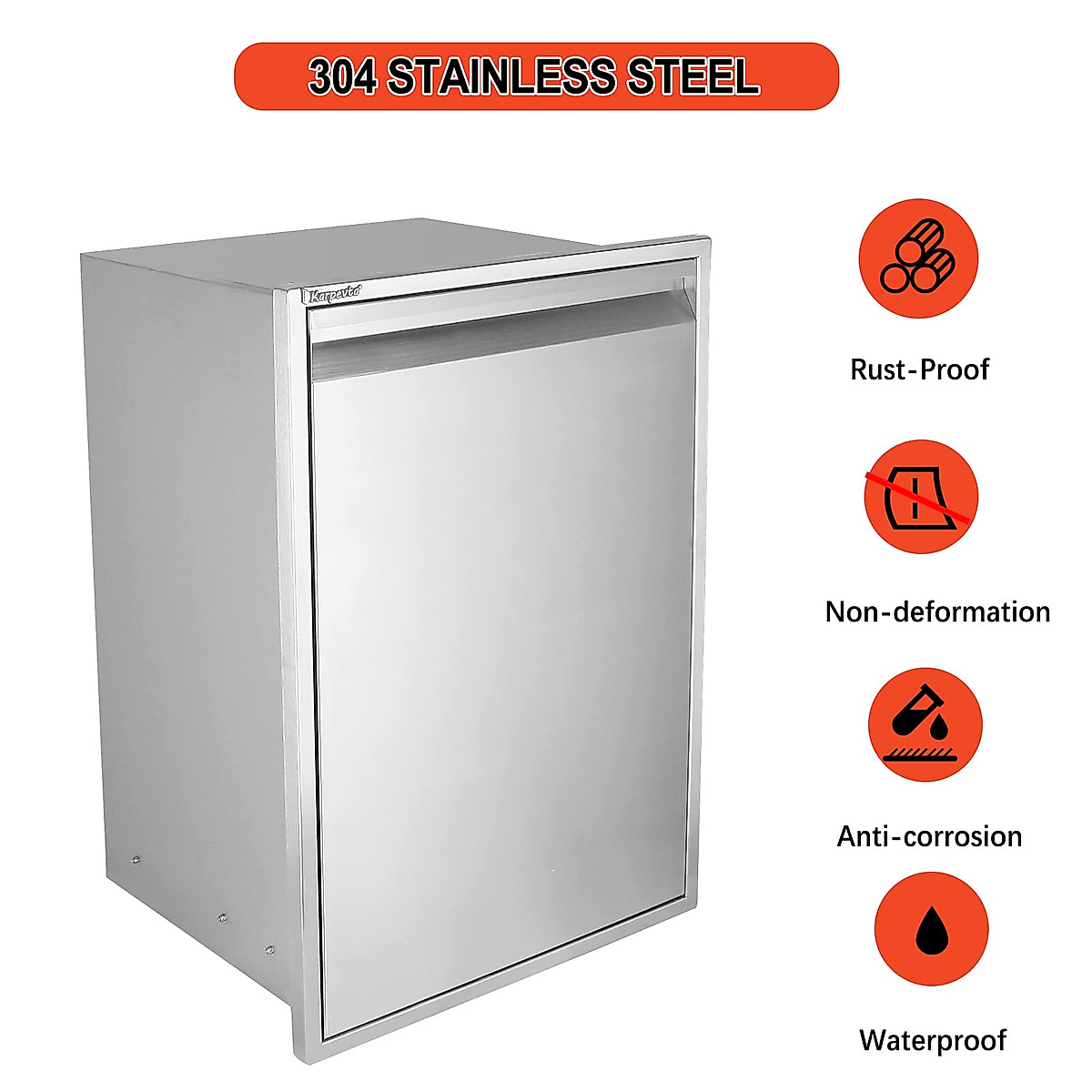 Karpevta Built-in Outdoor Kitchen Trash Drawer W13.6XH26XD19 Inch Outdoor Kitchen Drawers Stainless Steel Flush Mount Roll Out Trash Drawer Storage for Propane Tank or Trash Can