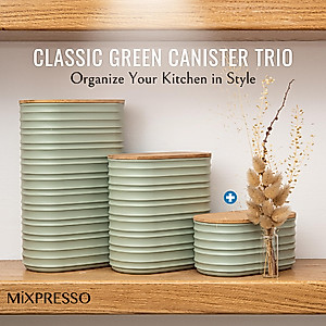 Mixpresso 3 Piece Set Of Airtight Plastic Canister With Bamboo Lid, Canisters For Kitchen Counter, Coffee And Sugar Canister Set, Decorative Sugar Container, Kitchen Decor For Counter