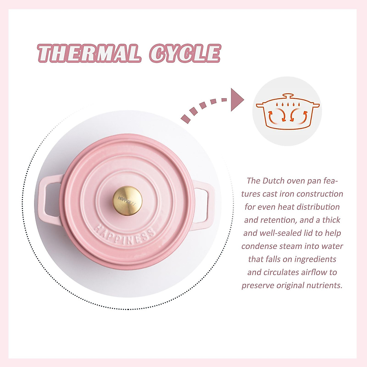 Enameled Cast Iron Dutch Oven, Pink Nonstick Dutch Oven Pot with Lid, Round Enamel Cookware for Braising Stewing Roasting Baking, Good Sealing, Cooking Pot Suitable for All Stoves (Pink)