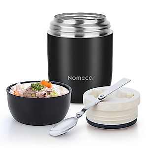Keep Food Warm Lunch Container - Wide Mouth Lunch Thermoses for Hot Food Nomeca 16Oz Stainless Steel Thermal Vacuum Bento Box With Spoon for Kids Adult School Office Outdoor, Black