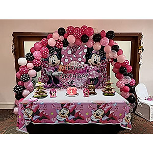 Pink Mouse Backdrop Party Supplies Photography Backdrop 1st 2nd 3rd Birthday Background Princess Girls Hot Pink Decoration for Kids Banner Photo Studio Props 7x5ft