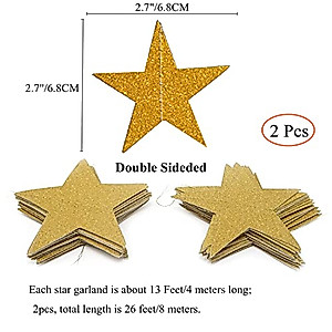 HBTPER 2 Pack Double Sided Gold Glitter Star Garland and 100 Pcs Gold Glitter Stars Confetti for Christmas Decor, Wedding Party Decor,Table Decor, Birthday Party or Gold Baby Shower Decorations
