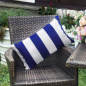 Western Home Pack of 2 Decorative Outdoor Solid Waterproof Striped Throw Pillow Covers Polyester Linen Garden Farmhouse Cushion Cases for Patio Tent Balcony Couch Sofa 12x20 inch Blue