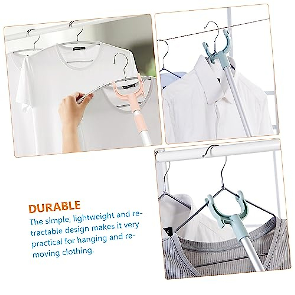 GARVALON 2pcs Clothesline Clothes Drying Clothes Reaching Rods Coat Hooks Heavy Duty Metal Hangers Clothing Racks for Home Reach Pole Telescoping Reach Sticks Adjustable Clothesline Rod Pp