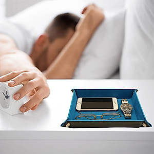 Socospace Valet Tray-leather and velvet,EDC Tray,Catchall Tray for Jewelry,Wallets,Watches,Key,Phones,Glasses, Perfect for Nightstand,Entryway Table,Desk,Key Tray,Home Decor（Blue）