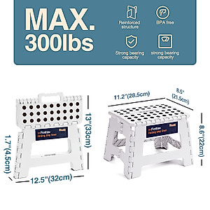 Flottian 9" Folding Step Stool for Adults and Kids Holds Up to 300 lbs,Non-Slip Folding Stools with Portable Handle, Compact Plastic Foldable Step Stool for Bathroom,Bedroom, Kitchen White