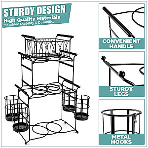 Sorbus® Buffet Caddy — 7-Piece Stackable Set Includes Plate, Napkin, and Silverware Holder, 3-Tier Detachable Tabletop Organizer — Ideal for Kitchen, Dining, Entertaining, Parties,Thanksgiving (Black)