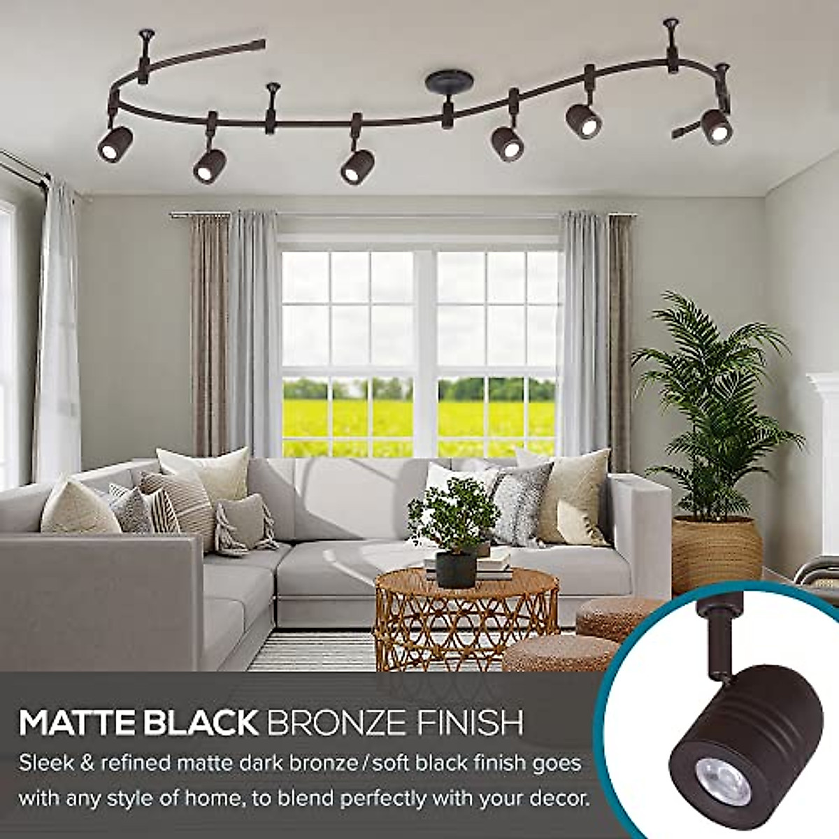 Catalina Lighting 96" Transitional 6-Light Integrated LED Flex Track Ceiling Light, Oil Rubbed Bronze