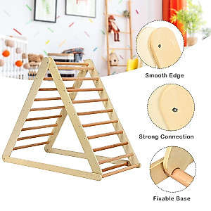 HONEY JOY Triangle Climber with Ramp, 2-in-1 Indoor Toddler Climbing Triangle Set with Ladder & Slide, Foldable Wooden Kids Climbing Toys for Playground, Gym & Daycare, Gift for Boys Girls (Natural)