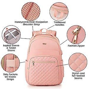 RJEU Girls School Backpack,Cute Backpack for Women with Laptop Compartment,Teen Bookbag for College Travel Work,Mochilas Escolares para Niñas,Pink