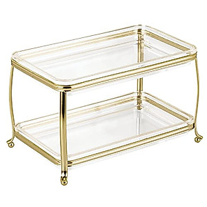 mDesign Decorative Makeup Storage Organizer Vanity Tray for Bathroom Counter Tops, 2 Levels to Hold Makeup Brushes, Eyeshadow Palettes, Lipstick, Perfume and Jewelry - Soft Brass/Clear