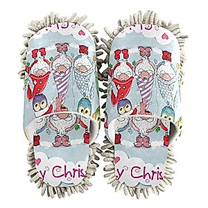 Kigai Microfiber Cleaning Slippers Christmas Gnome and Owls Washable Mop Shoes Slipper for Men/Women House Floor Dust Cleaner, Size L