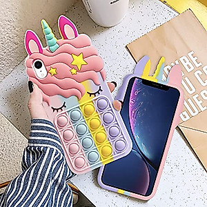 HoneyAKE Fidget Toys Phone Case for iPhone XR Phone Case Bubble Bumper Protective Soft Silicone Shockproof Stress Reliever Pop Fun Phone Cover Shell Women Girls Case for iPhone XR 6.1 Inch, Rainbow