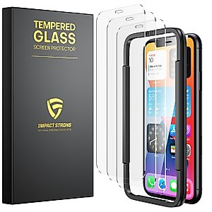 ImpactStrong Shatterproof Tempered Glass Screen Protector for iPhone 11 / iPhone XR [Easy Installation Frame] [Bubble Free] [9H Hardness] [Full Coverage] Case Friendly, 6.1 Inch - (3-Pack)