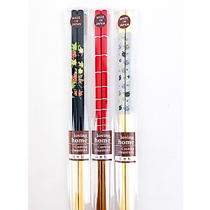 Set of 3 Assorted Cooking Chopsticks, Made in Japan, Natural Bamboo Saibashi, 13inches, Cute Shiba Inu Pattern, Traditional Japanese pattern, Simple Modern Pattern, Colorful Pattern